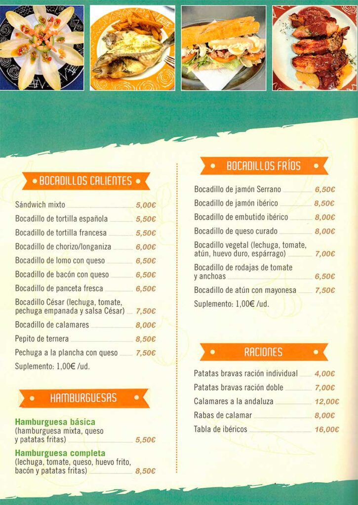 Carta Cafetería - Hotel El Cisne Zaragoza